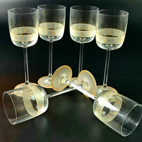 Dining | Vintage Set Of 6 Goebel Tall Wine Water Glasses Gold Accent ...